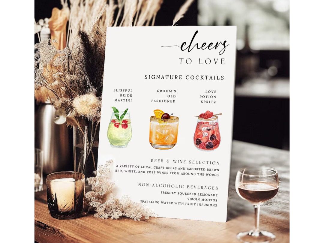 Signature Drink Sign, Bar Menu Template, Minimalist Printable Bar Menu ...