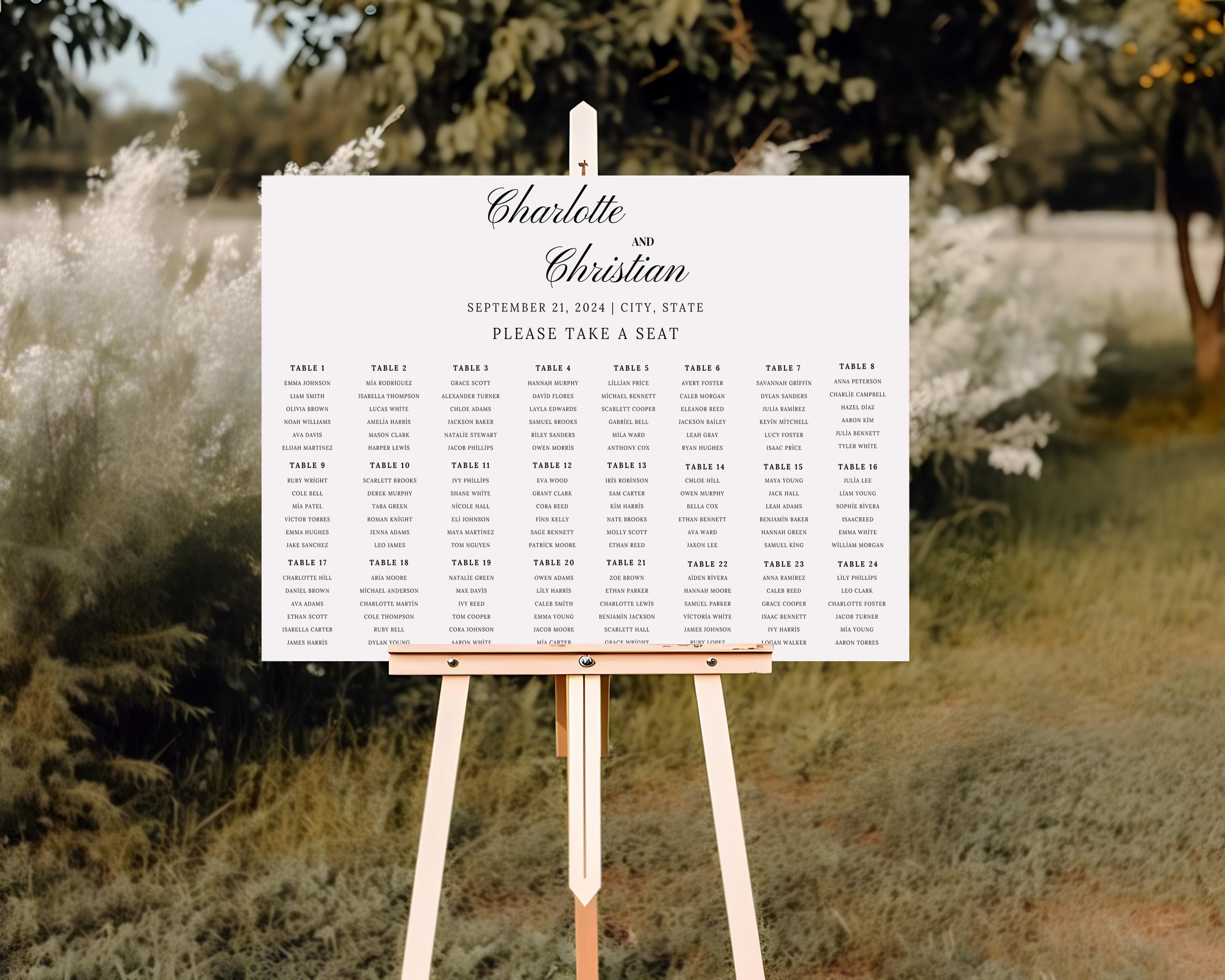 Seating Chart 24 Tables,wedding Seating Chart Template,wedding Seating ...
