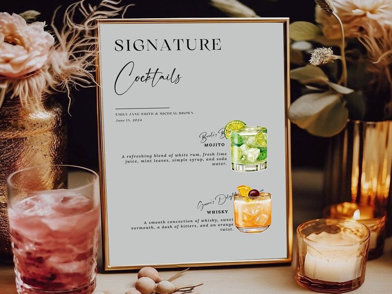 Signature Drink Sign, Bar Menu Template, Minimalist Printable Bar Menu ...