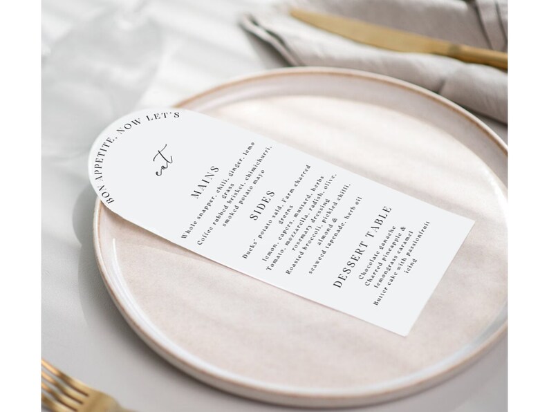 Modern Bohemian Arched Dinner Menu Card Template Printable - Etsy