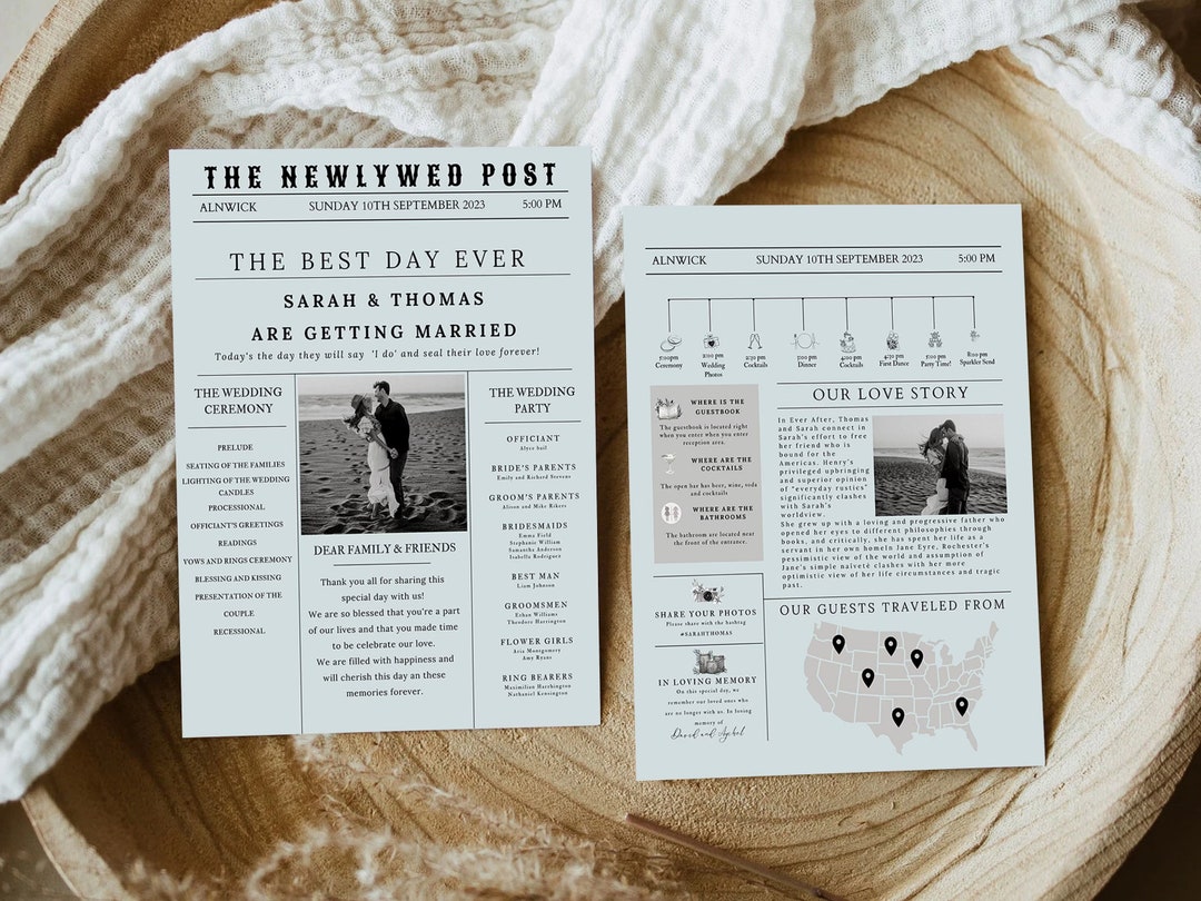 Newspaper Wedding Program Template, Editable Wedding Newspaper Program ...