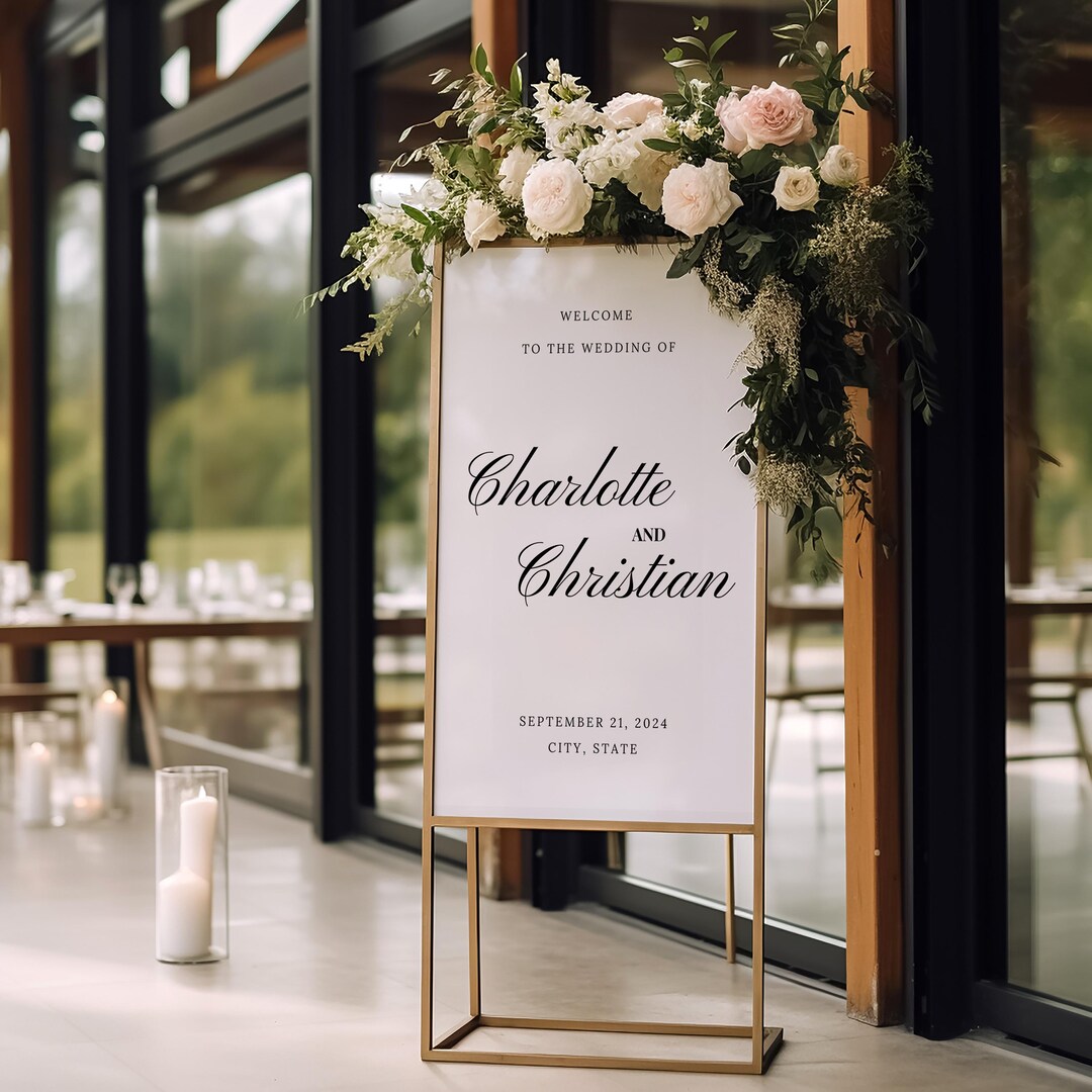 Vertical Wedding Welcome Sign - Modern & Minimal Large Names - Canva ...