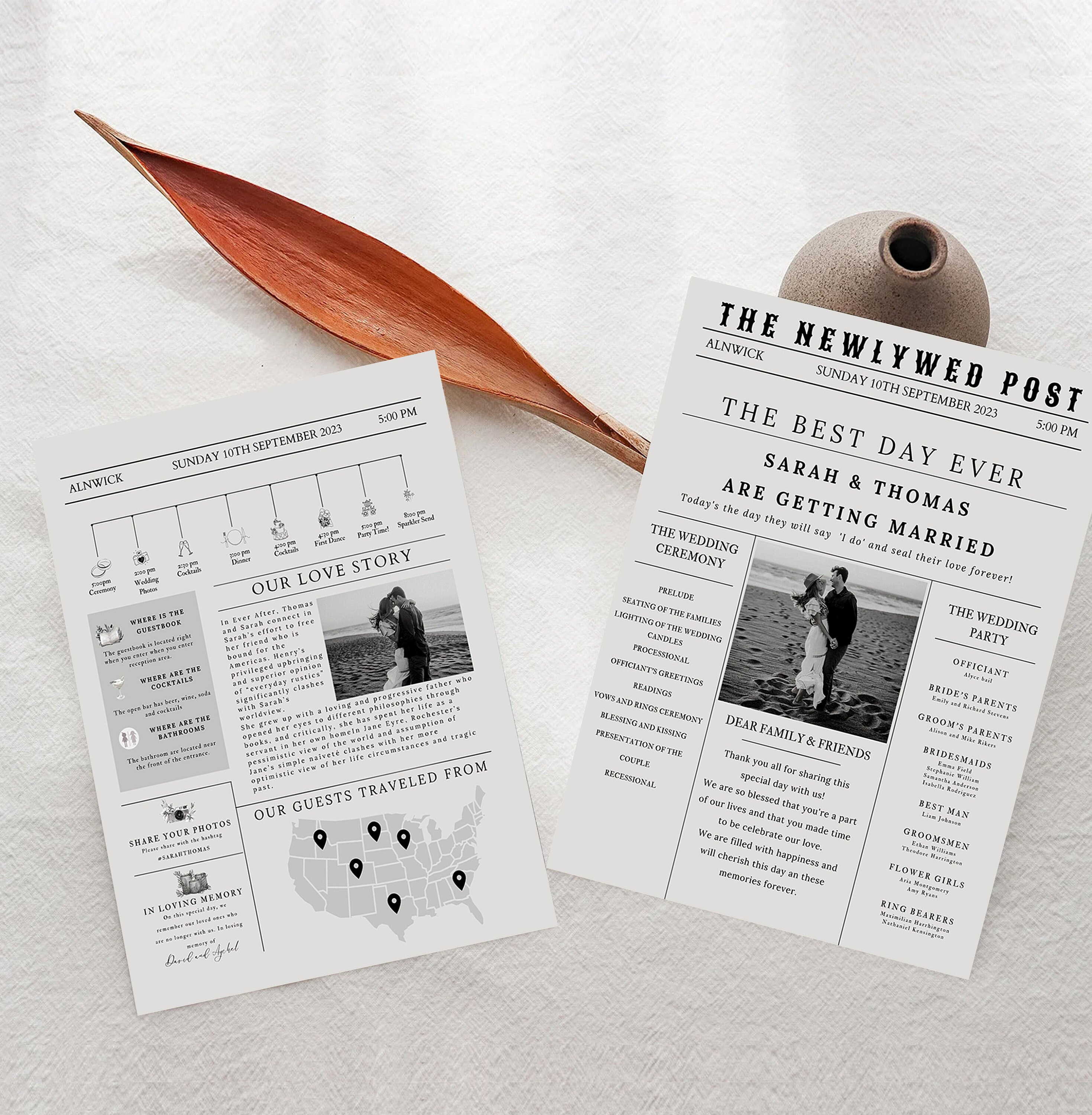 Newspaper Wedding Program Template, Editable Wedding Newspaper Program ...