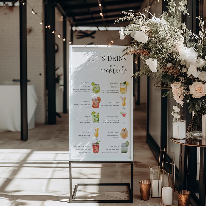 Modern Editable Bar Menu Template, Signature Drinks Sign Template ...