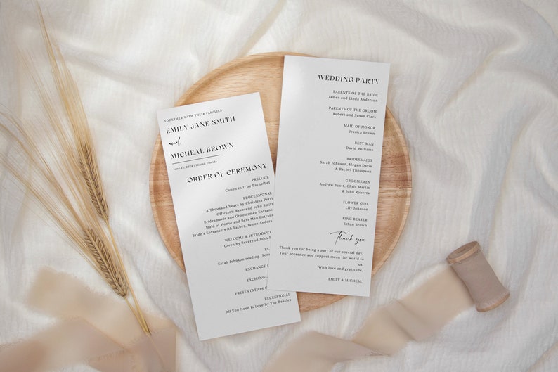 Double Sided Wedding Program Template, Wedding Itinerary Schedule Day ...