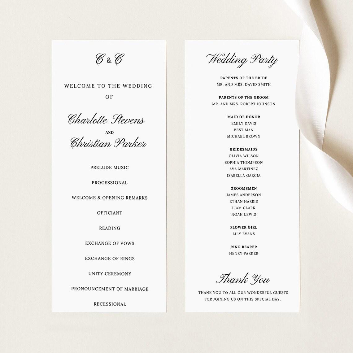 Minimal Wedding Program Template, Simple Wedding Program Template ...