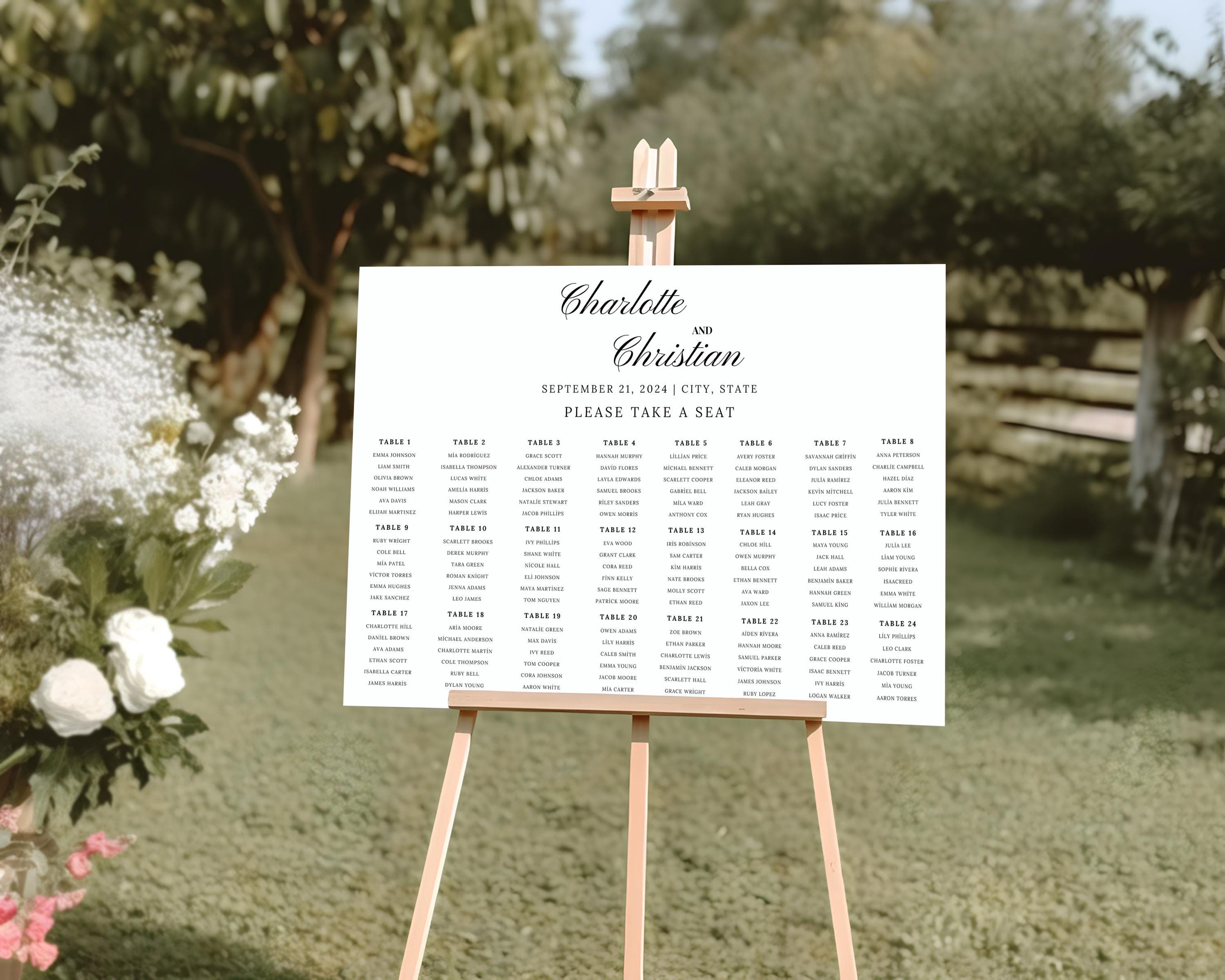 Seating Chart 24 Tables,wedding Seating Chart Template,wedding Seating ...