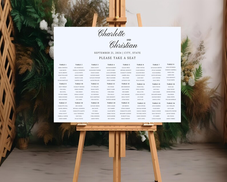 Seating Chart 24 Tables,wedding Seating Chart Template,wedding Seating ...