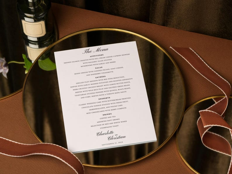 Wedding Menu Cards Place Settings Bundle Digital Template Minimalist ...