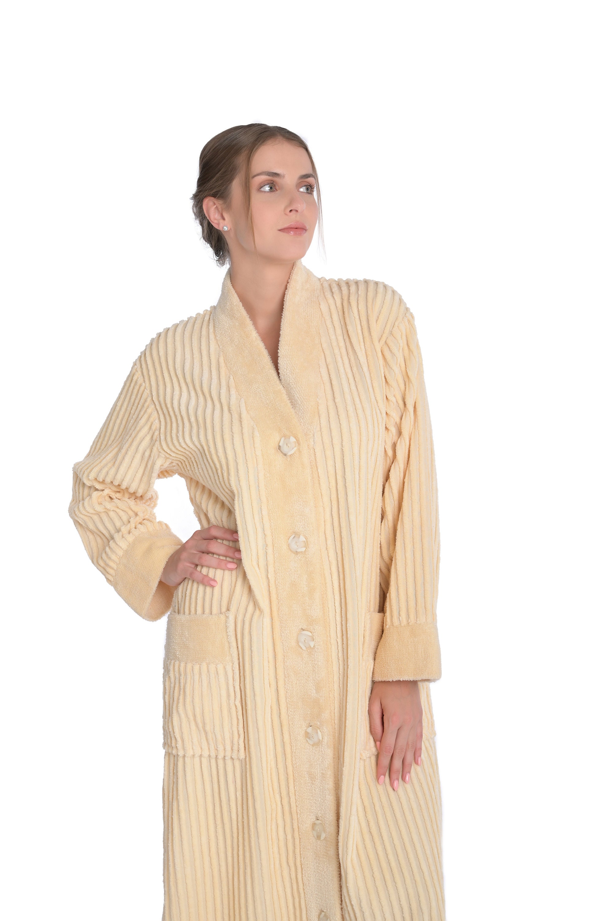 Womens Chenille Button Front Robe Bathrobe Button Gown Ladies Full ...