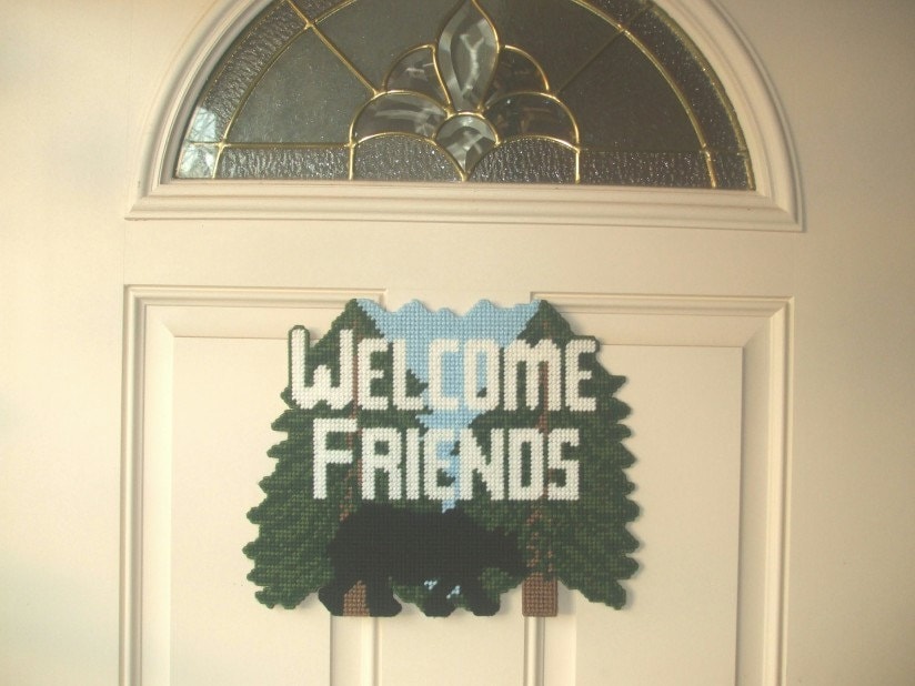Pine "welcome Friends" Door Sign / Wall Hanging Plastic Canvas PDF ...