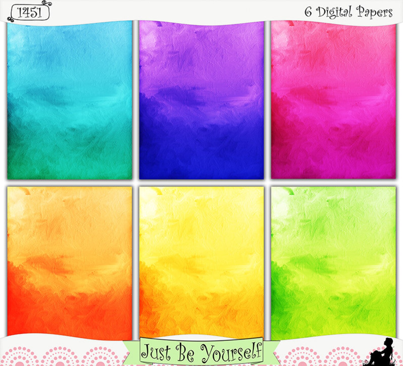 Blue Purple Pink Yellow and Green Digital Prints Instant Download Set ...