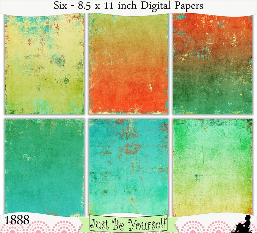 Instant Download Grungy Yellow Orange Teal Painted Digital Papers Set ...