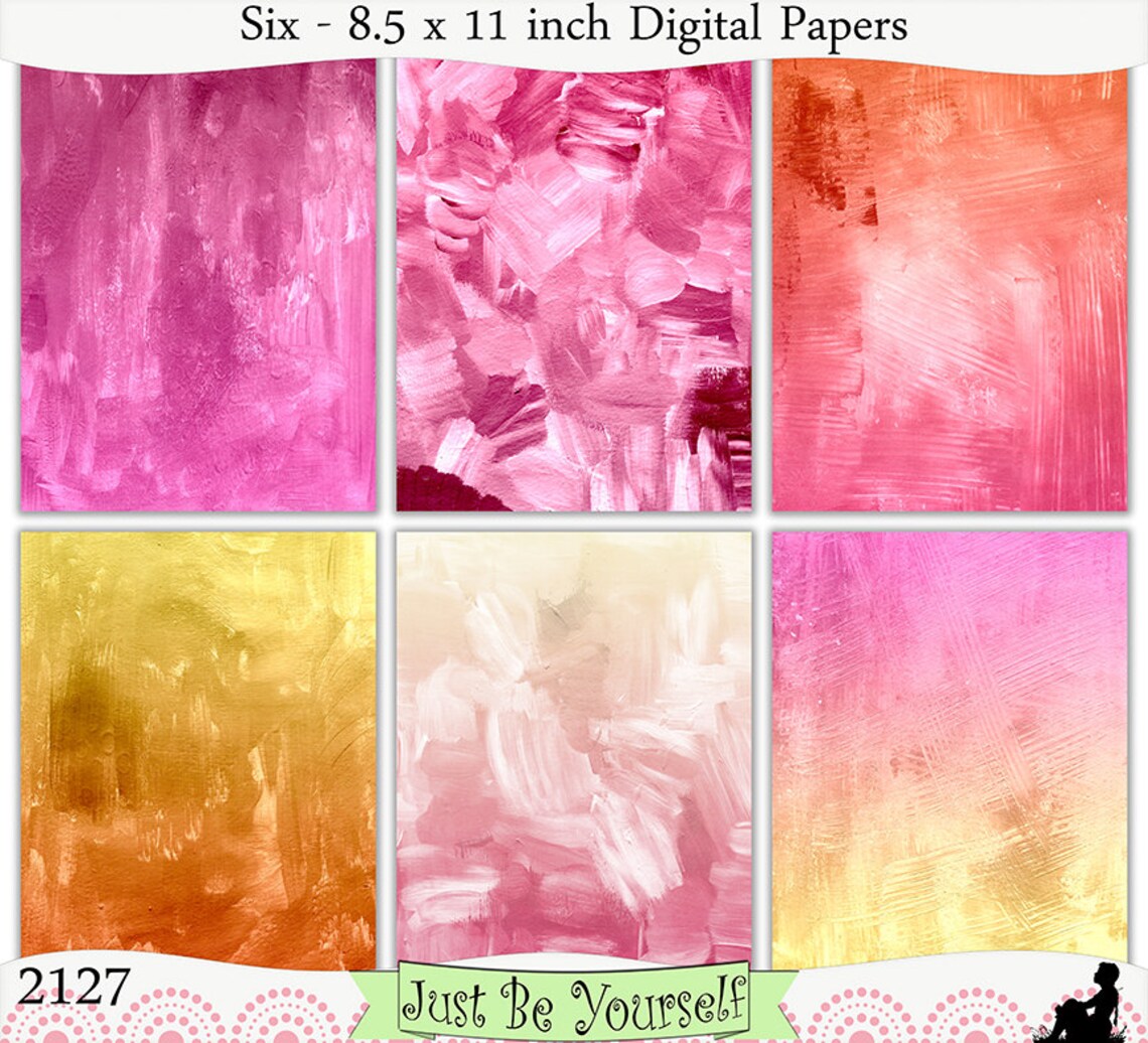 Pink Orange Yellow Painted Digital Papers Instant Download Set of 6 - 8 ...