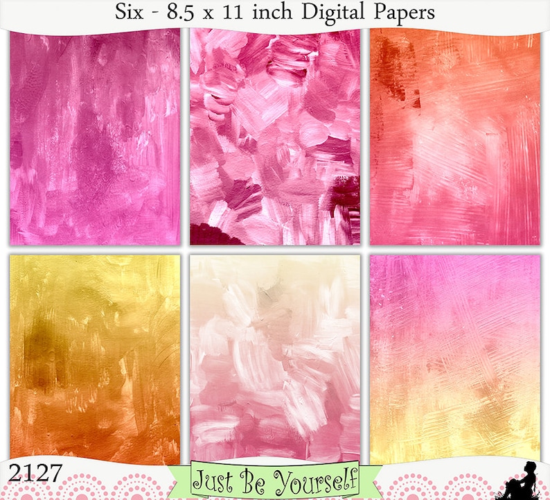 Pink Orange Yellow Painted Digital Papers Instant Download Set of 6 - 8 ...