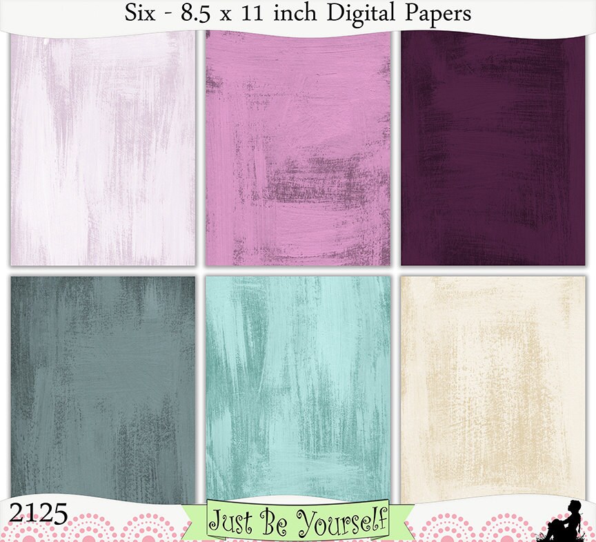 Pink Teal Plum Painted Digital Papers Instant Download Set of 6 - 8.5 X ...