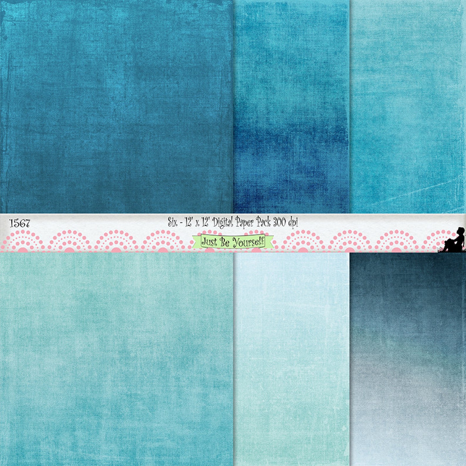 12 X 12" Shabby Fabric Texture Blues Digital Scrapbook Background Paper ...
