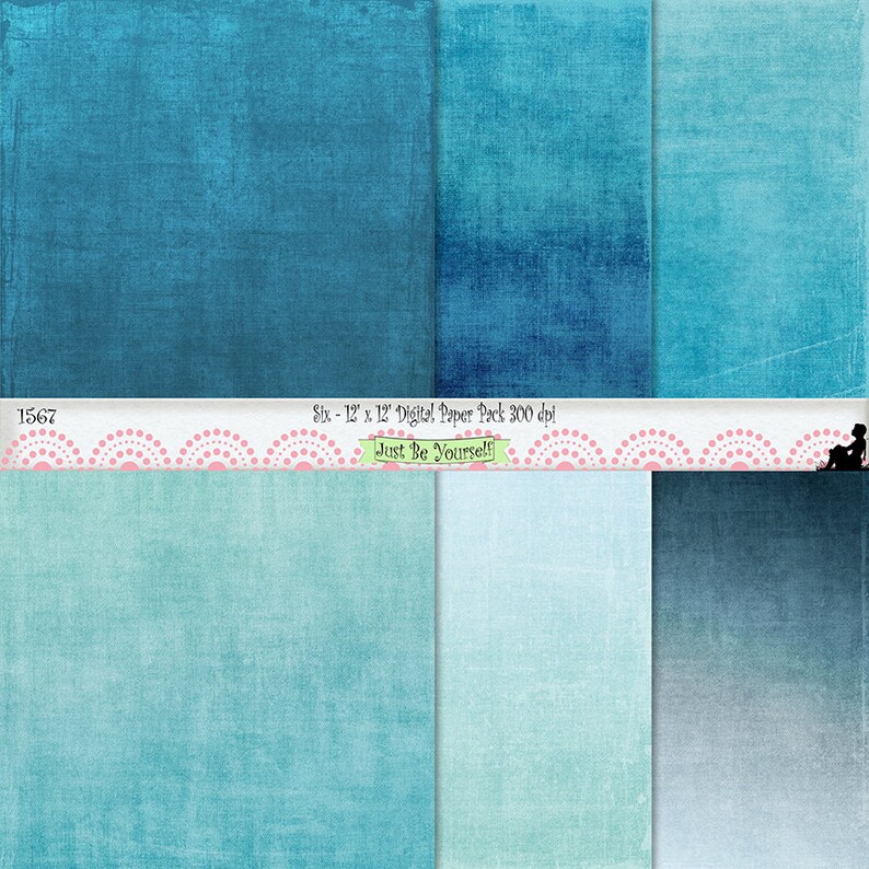 12 X 12" Shabby Fabric Texture Blues Digital Scrapbook Background Paper ...