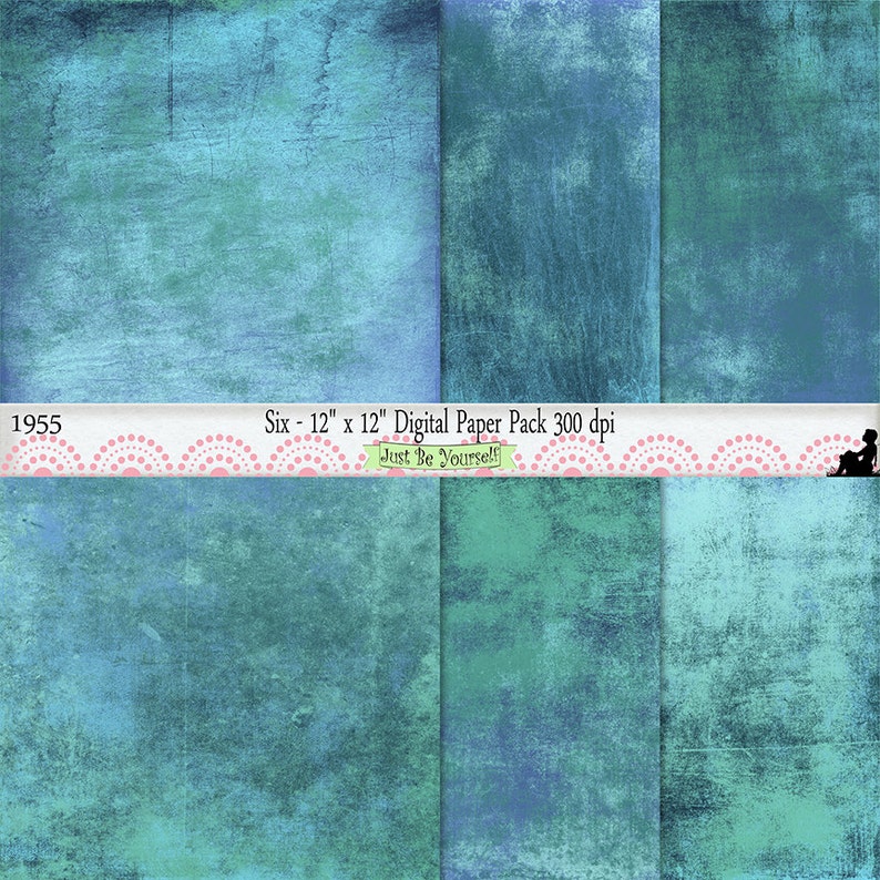 Distressed Sea Blue Green Painted Scrapbook Digital Background Papers ...