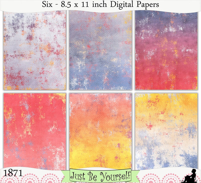 Distressed Blue Red Orange Painted Digital Prints Instant Download Set ...
