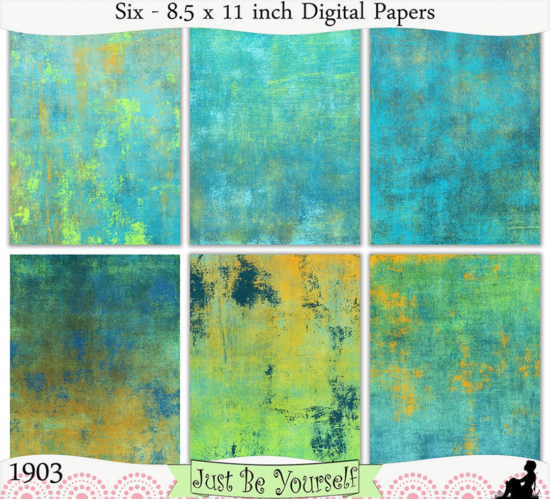 Grungy Blue Orange Green Painted Digital Papers Instant Download Set of ...