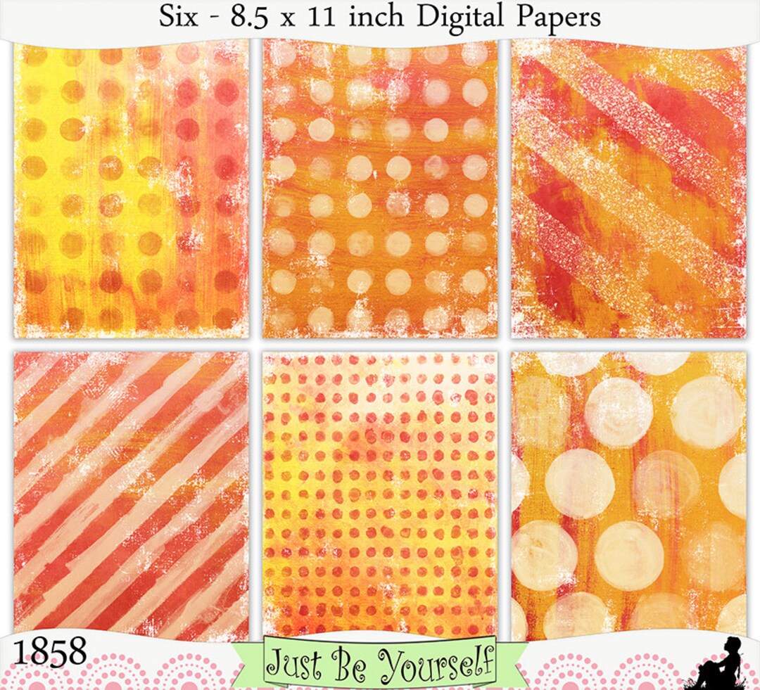 Painted Red Orange and Yellow Digital Prints Instant Download Set of 6 ...