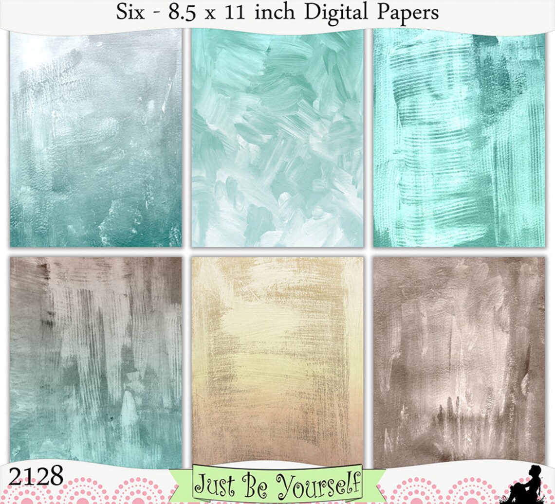 Turquoise Brown Ombre Painted Digital Papers Instant Download Set of 6 ...