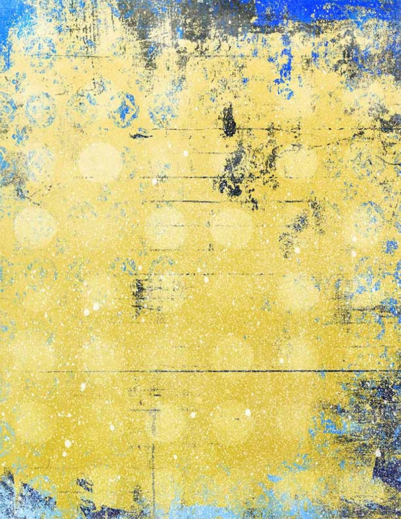 Shabby Yellow and Blue Painted Digital Prints Instant Download Set of 6 ...