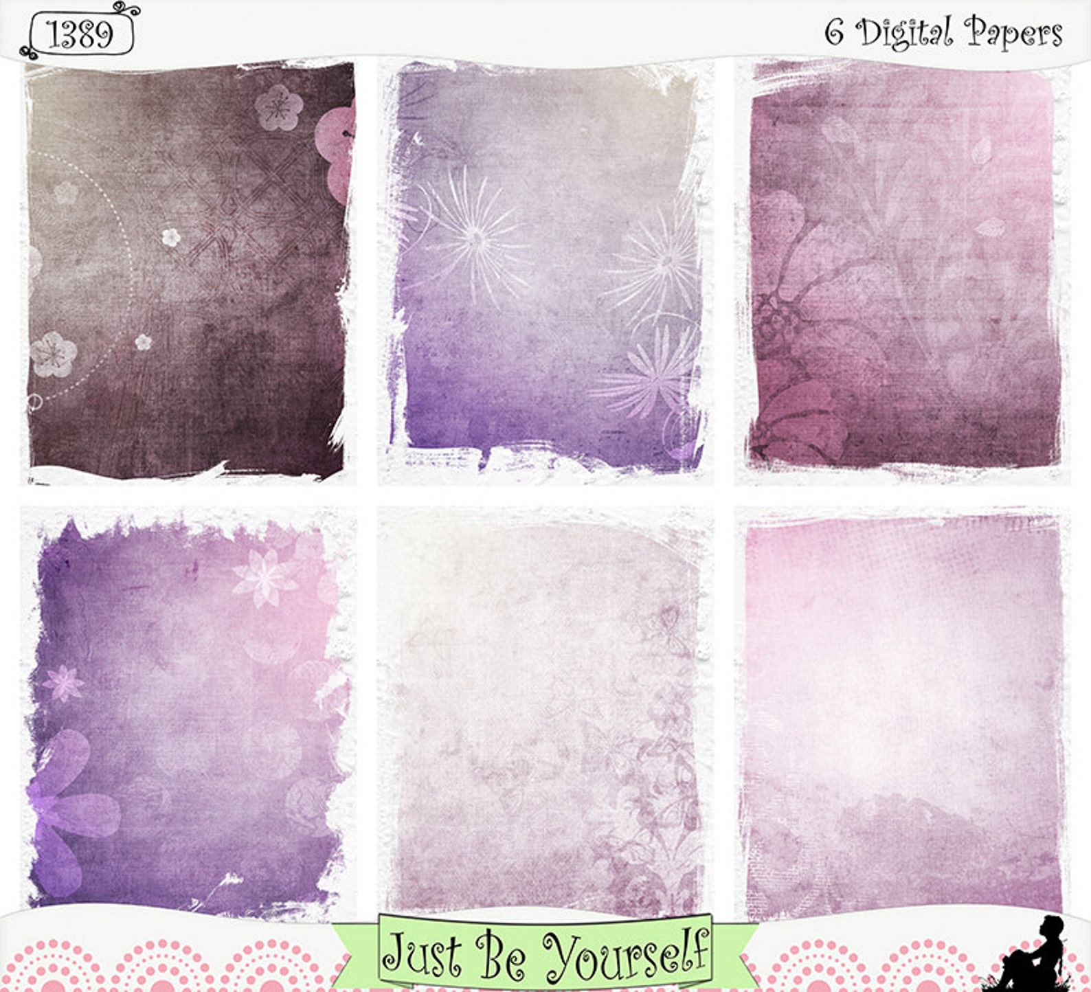 Purple Haze Printable Art Journal Papers Instant Download Set of 6 - 8. ...