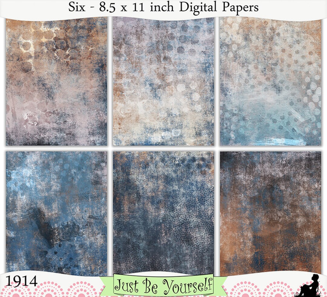 Grungy Blue and Brown Painted Digital Prints Instant Download Set of 6 ...