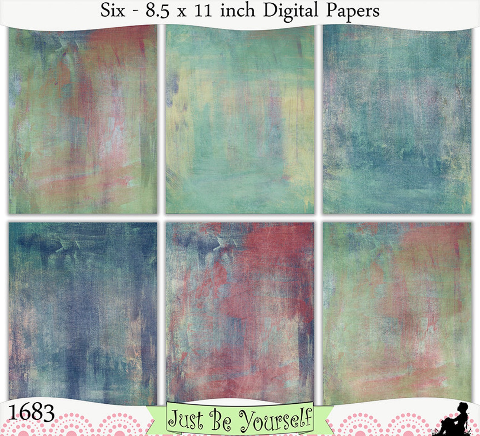 Distressed Blue Red Yellow Painted Backgrounds Digital Papers Instant ...