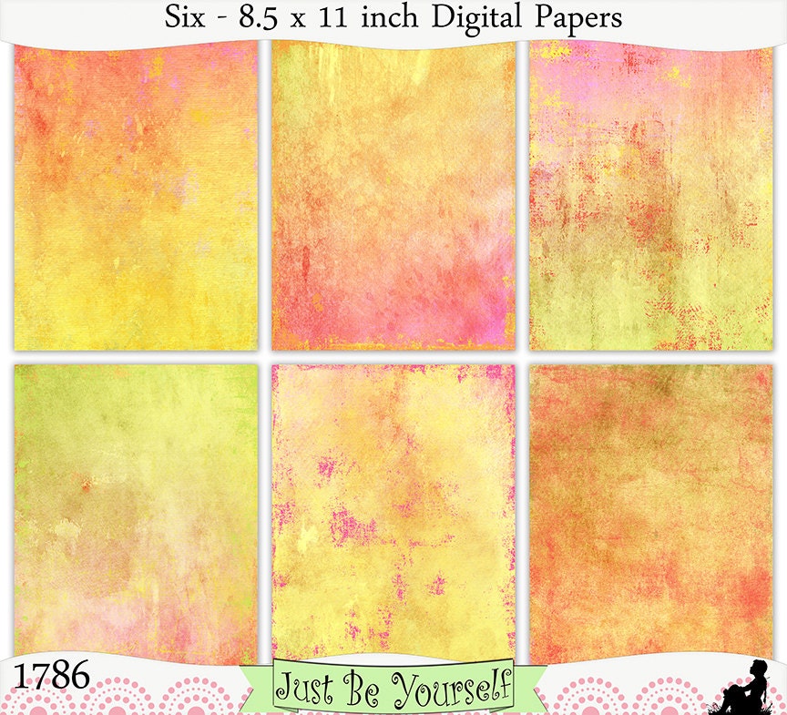 Instant Download Shabby Pink, Yellow and Orange Digital Papers Set of 6 ...