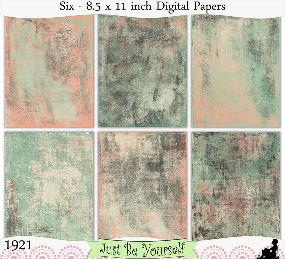 Distressed Mint Green and Peach Digital Cardstock Instant Download Set ...