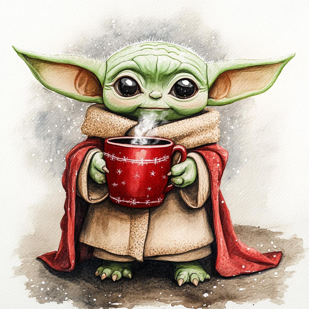 The Mandalorian Baby Yoda Grogu Christmas Theme Water Color Art BUNDLE ...