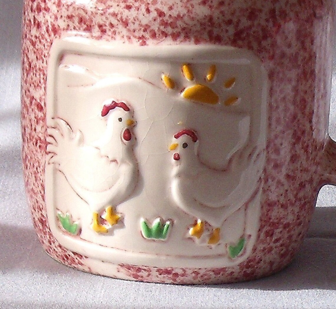 Vintage Pottery Craft Jug With Chickens - Etsy