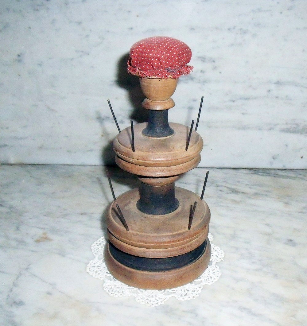 Victorian Turned Wood Spool Holder / Pincushion - Etsy