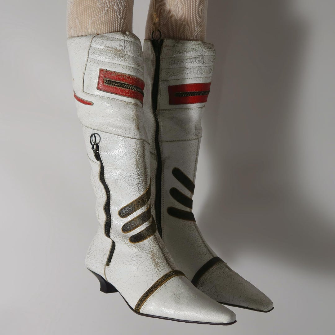 Vintage 2000s Kowalski White Moto Heels Boots - Etsy