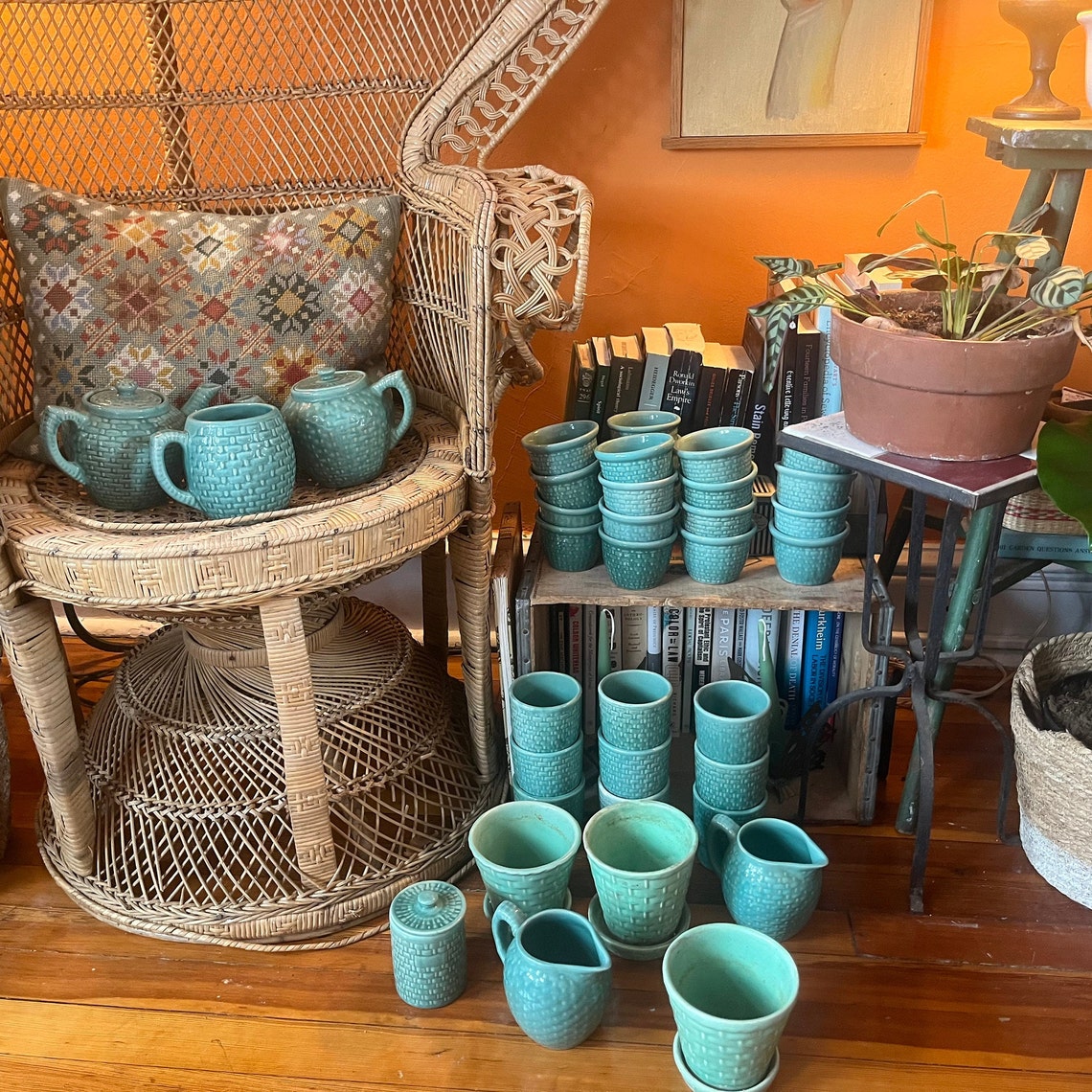 Vintage Ceramic Jar Blue Basket Weave - Etsy
