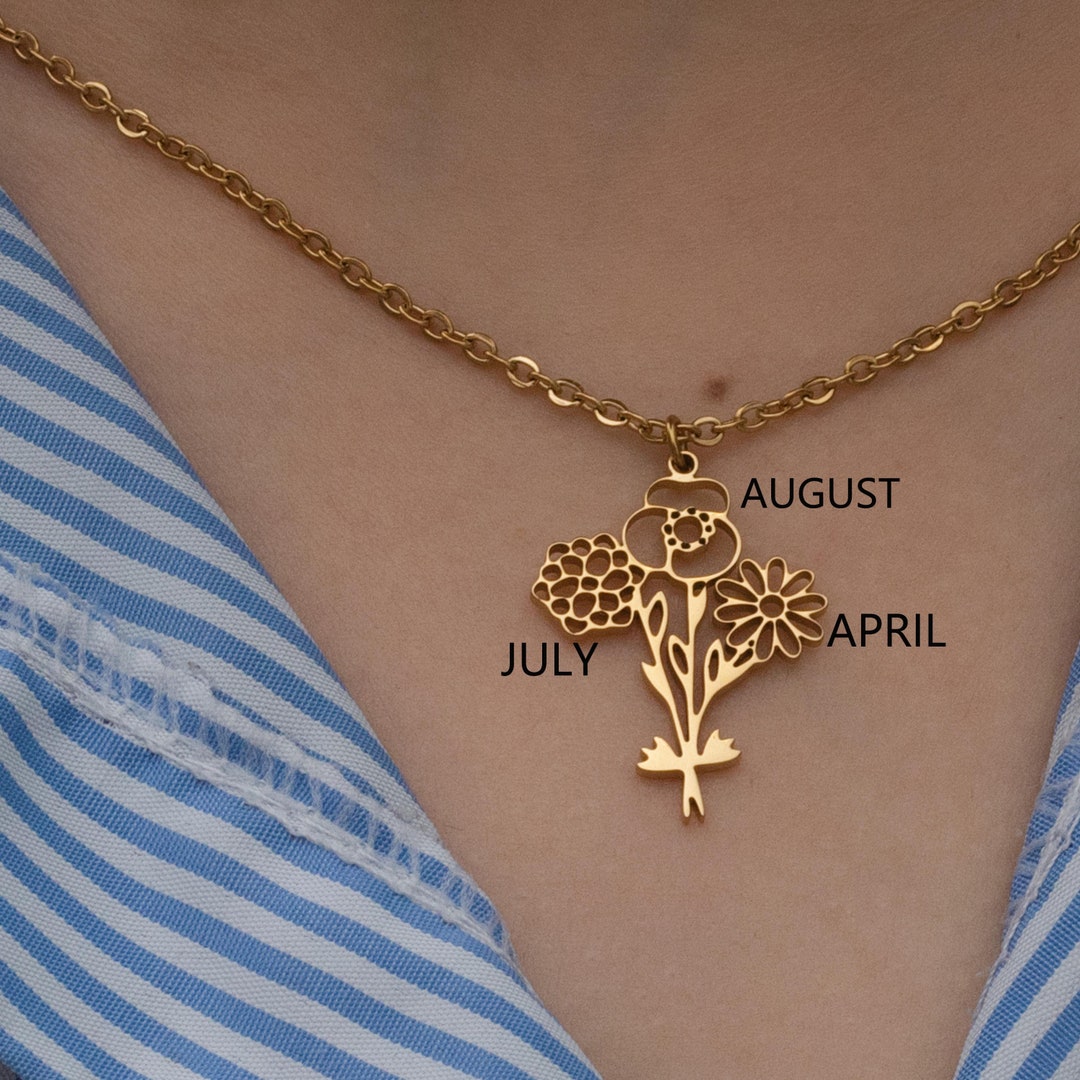 Personalized Birth Flower Necklace • Custom Birth Flower Necklace ...