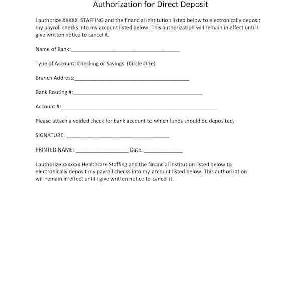 Direct Deposit Form - Etsy