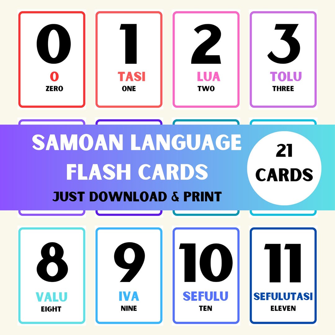 Samoan Flashcards Numbers 1-20 | Learn Samoan Counting | Polynesian ...