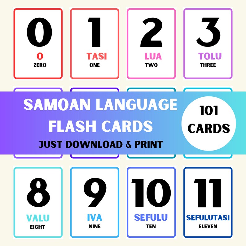 Samoan Flashcards Numbers 1-100 | Learn Samoan Counting | Polynesian ...