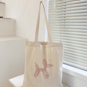 Tote Bag Balloon Dog Art Pink Balloon Animal Accessories Bridesmaid ...