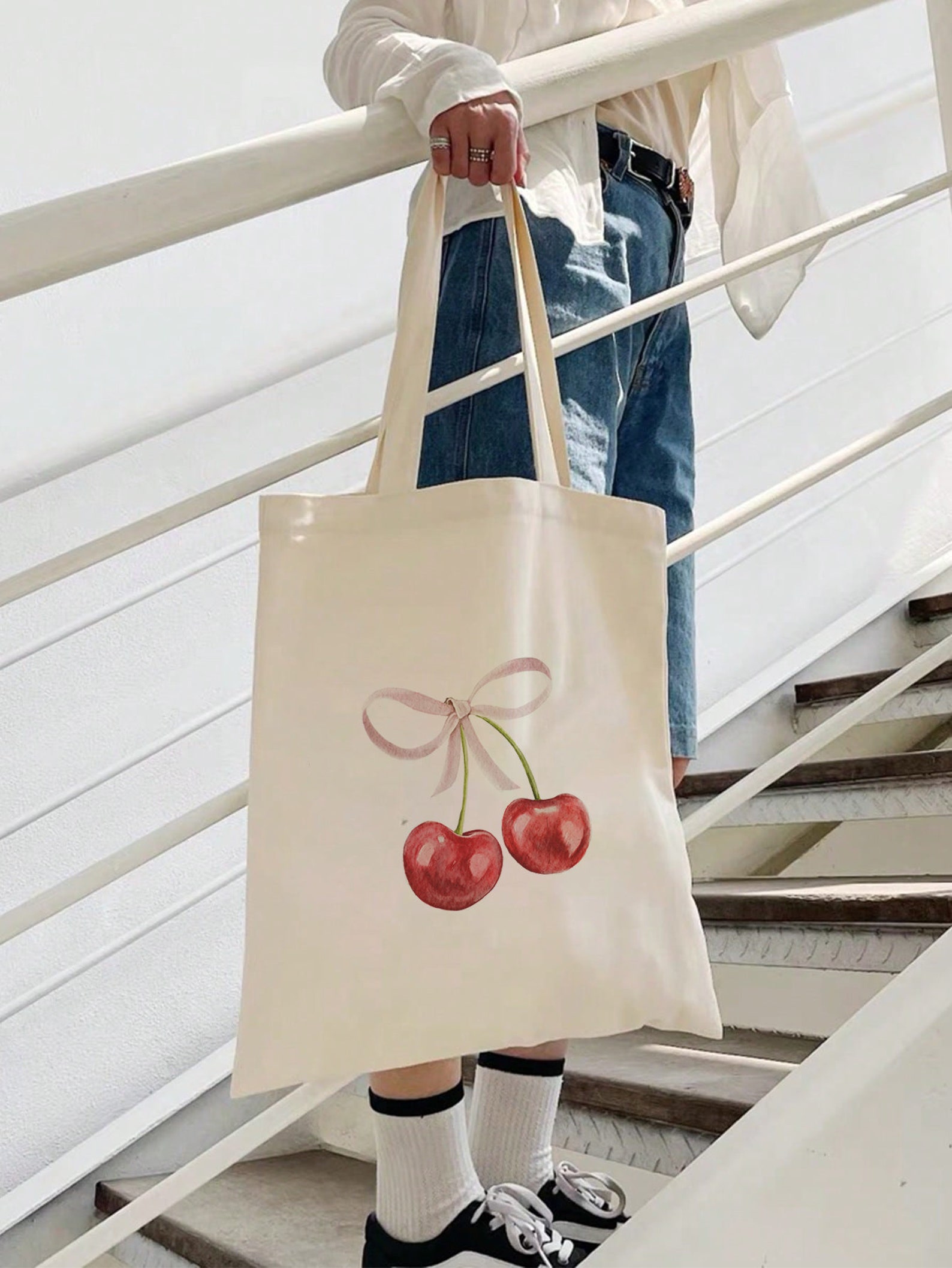 Tote Bag Cherries Coquette Pink Bow Cherry Reusable Bag Aesthetic ...