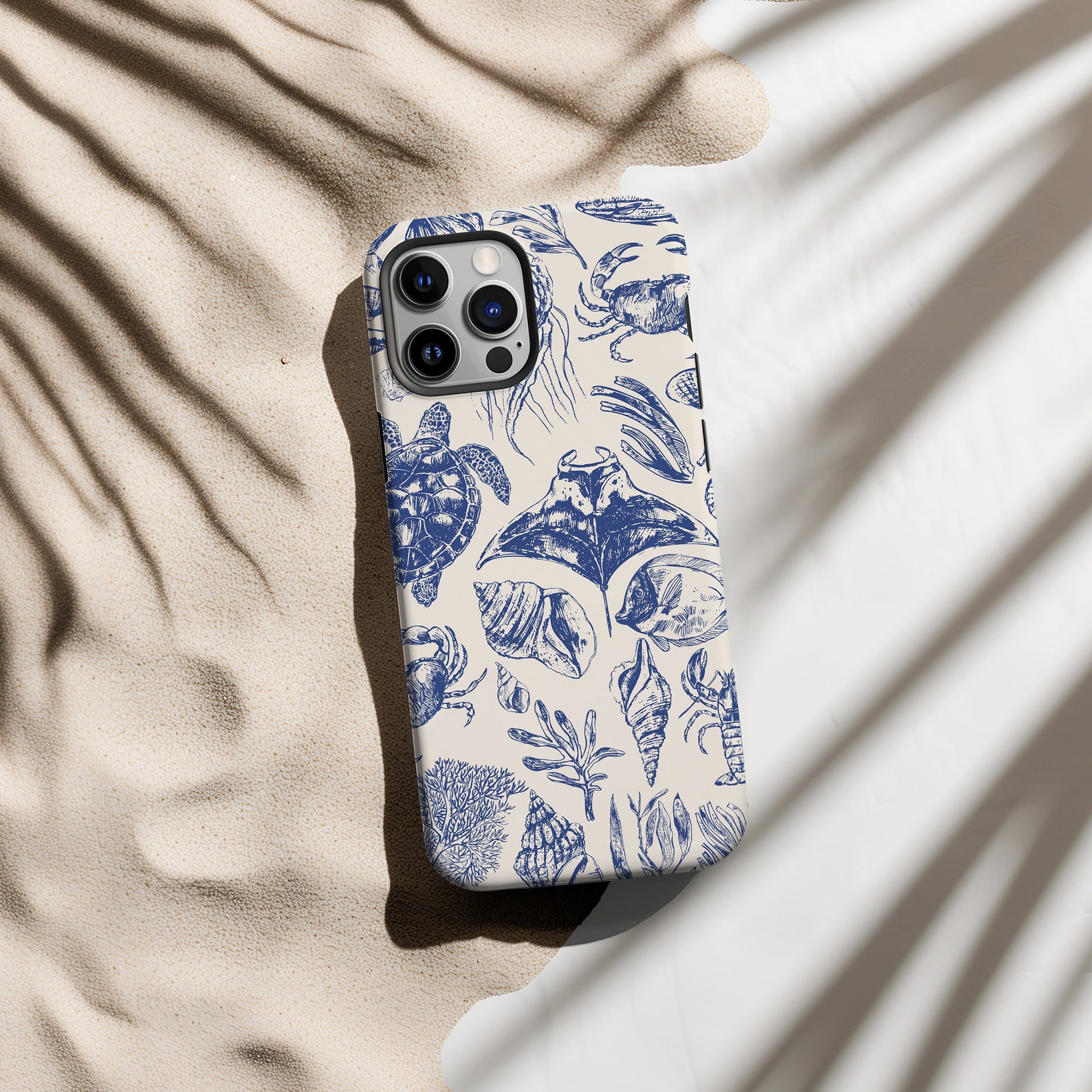Sea Animal Pattern Rustic Blue iPhone Case Beach Phone Case Coastal ...