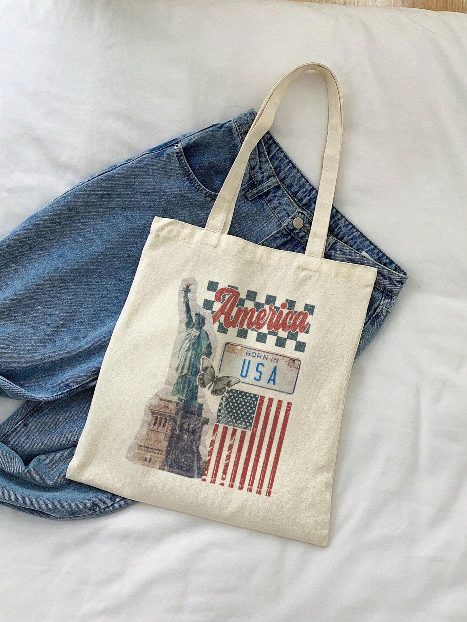 Fourth of July Collage Tote American Flag Bag Liberty Tote Bag Summer ...