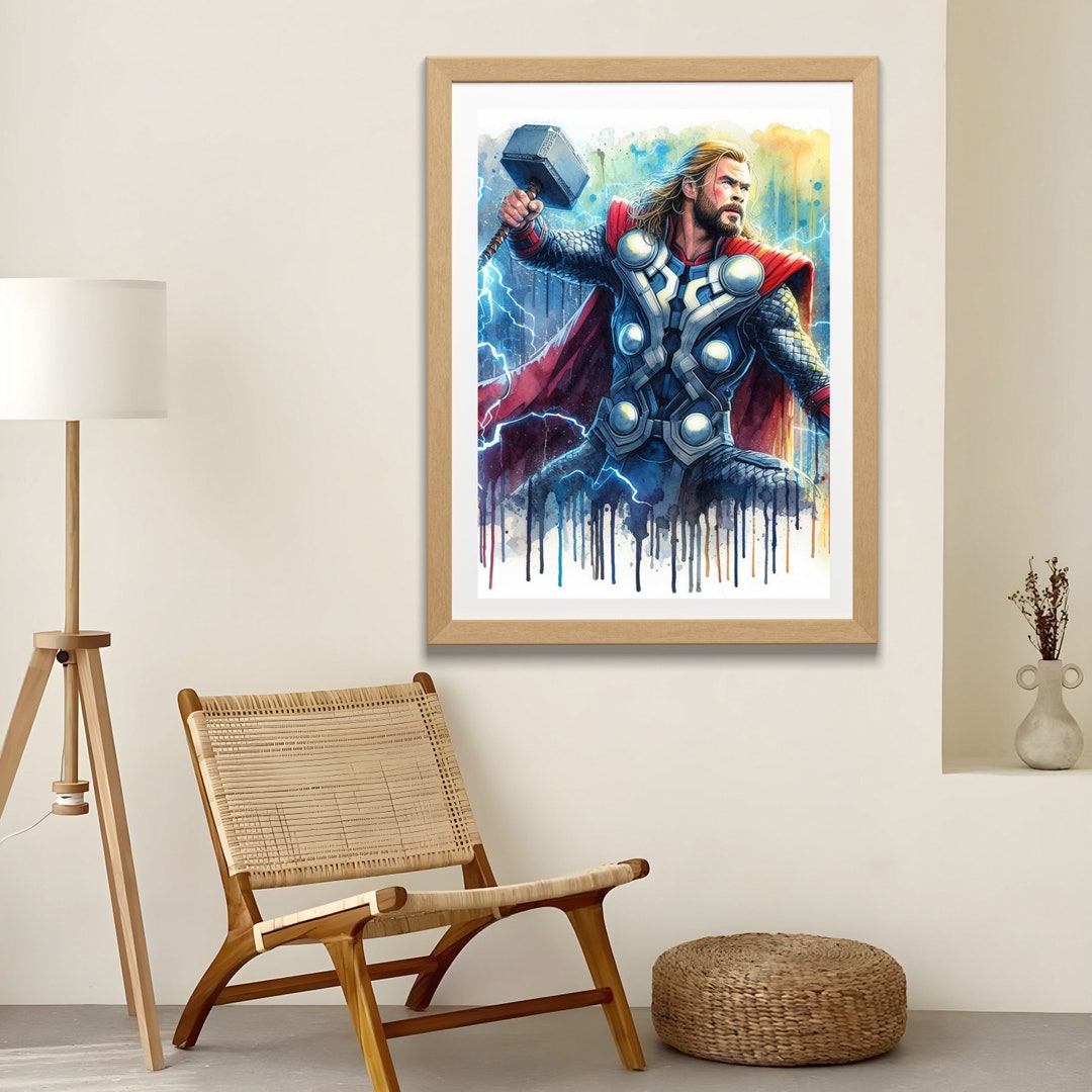 Marvel Thor Watercolor Painting, Marvel Wall Art Poster, Superhero ...