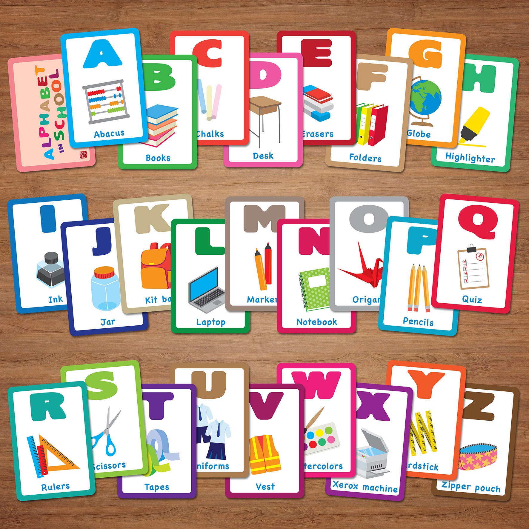 Flash Card ABC Kids School Activities Learning Alphabets Card Colorful ...
