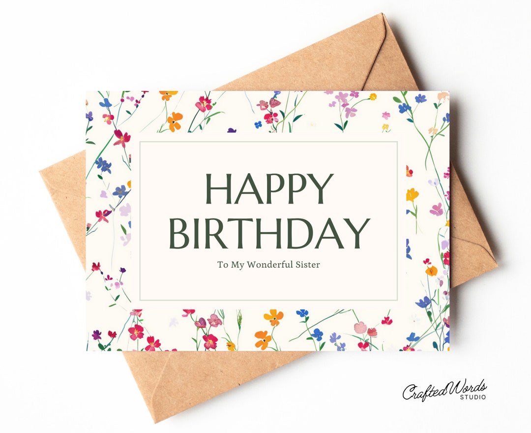 Printable Happy Birthday Spring Flowers Card Colorful Flower Birthday ...