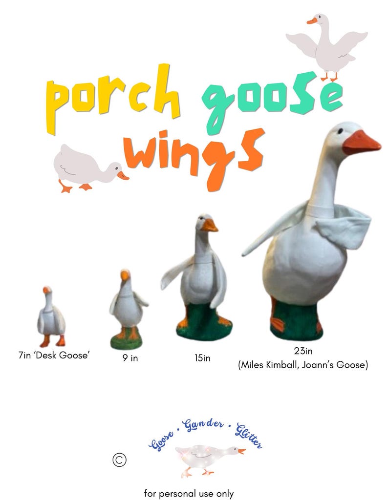 Porch Goose Desk Goose Posable Wing Patterns 7,9,15,23 Inch Goose Wings ...